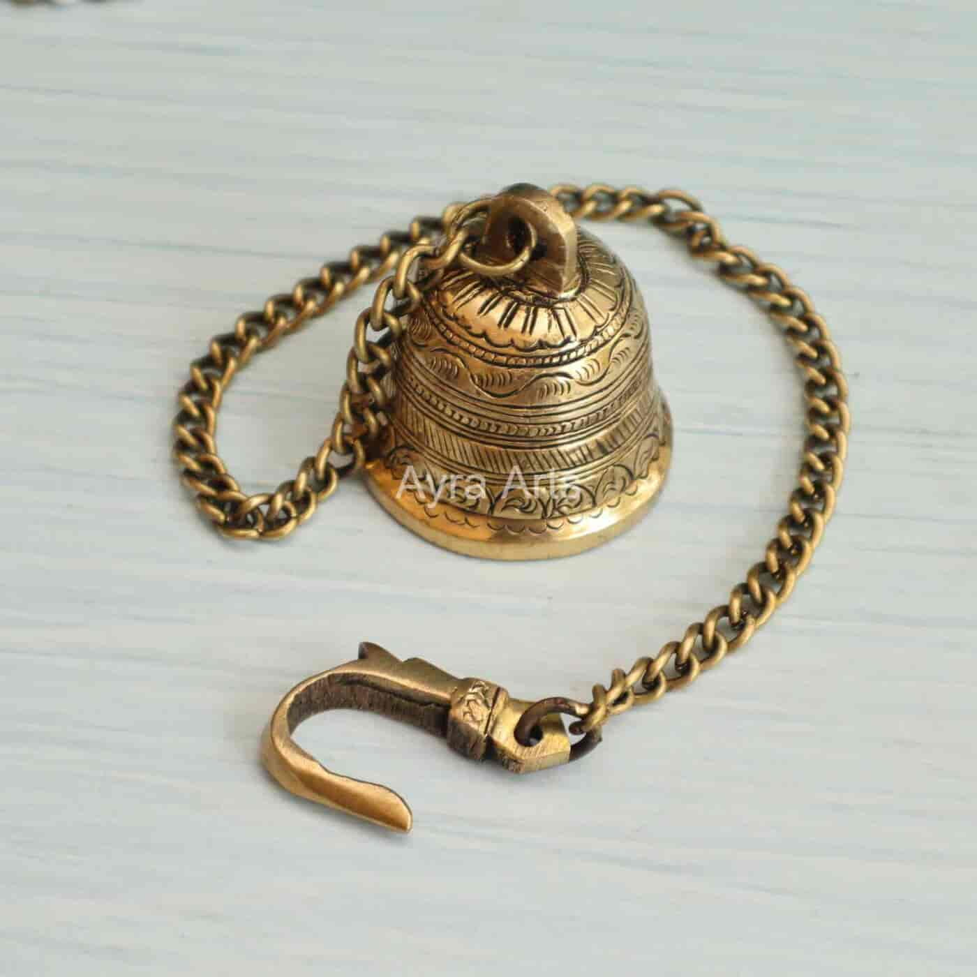 Brass Decorative Hanging Bell For Puja Mandir Home - 2.5 Inch Bell Height