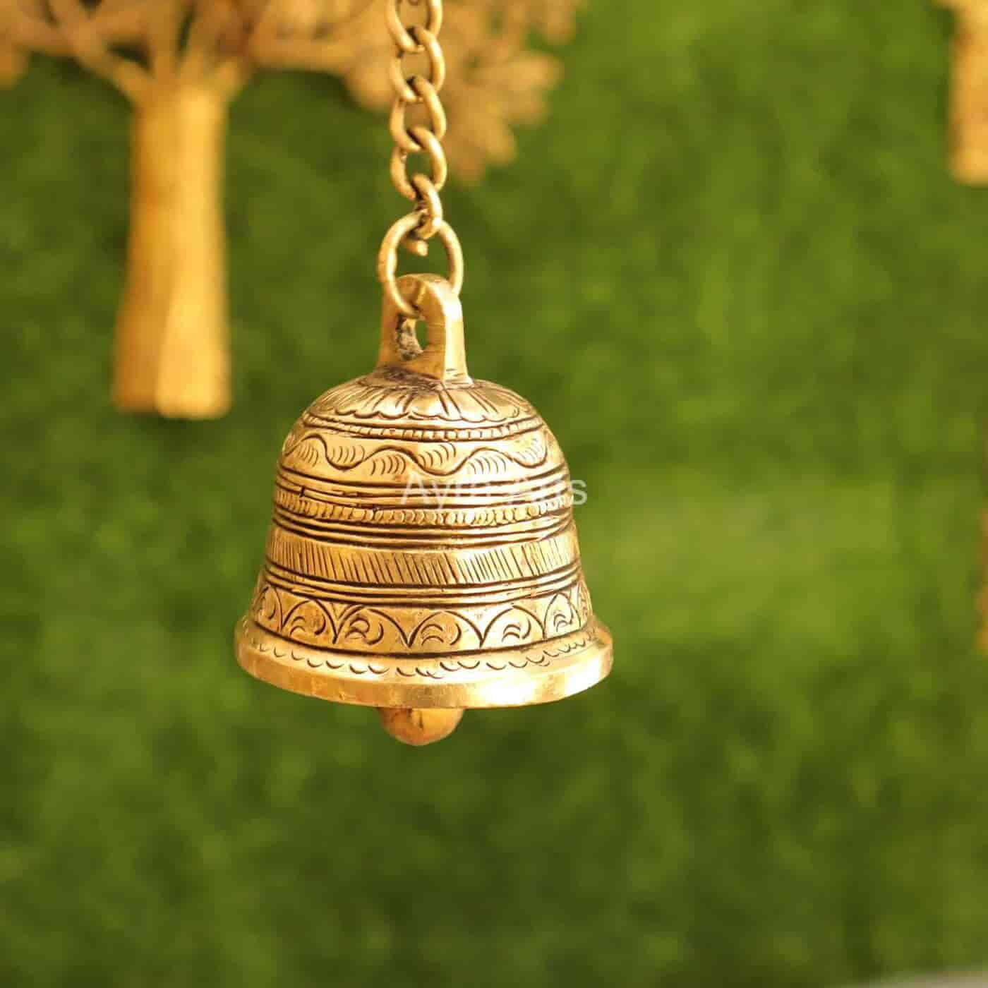 Brass Decorative Hanging Bell For Puja Mandir Home - 2.5 Inch Bell Height