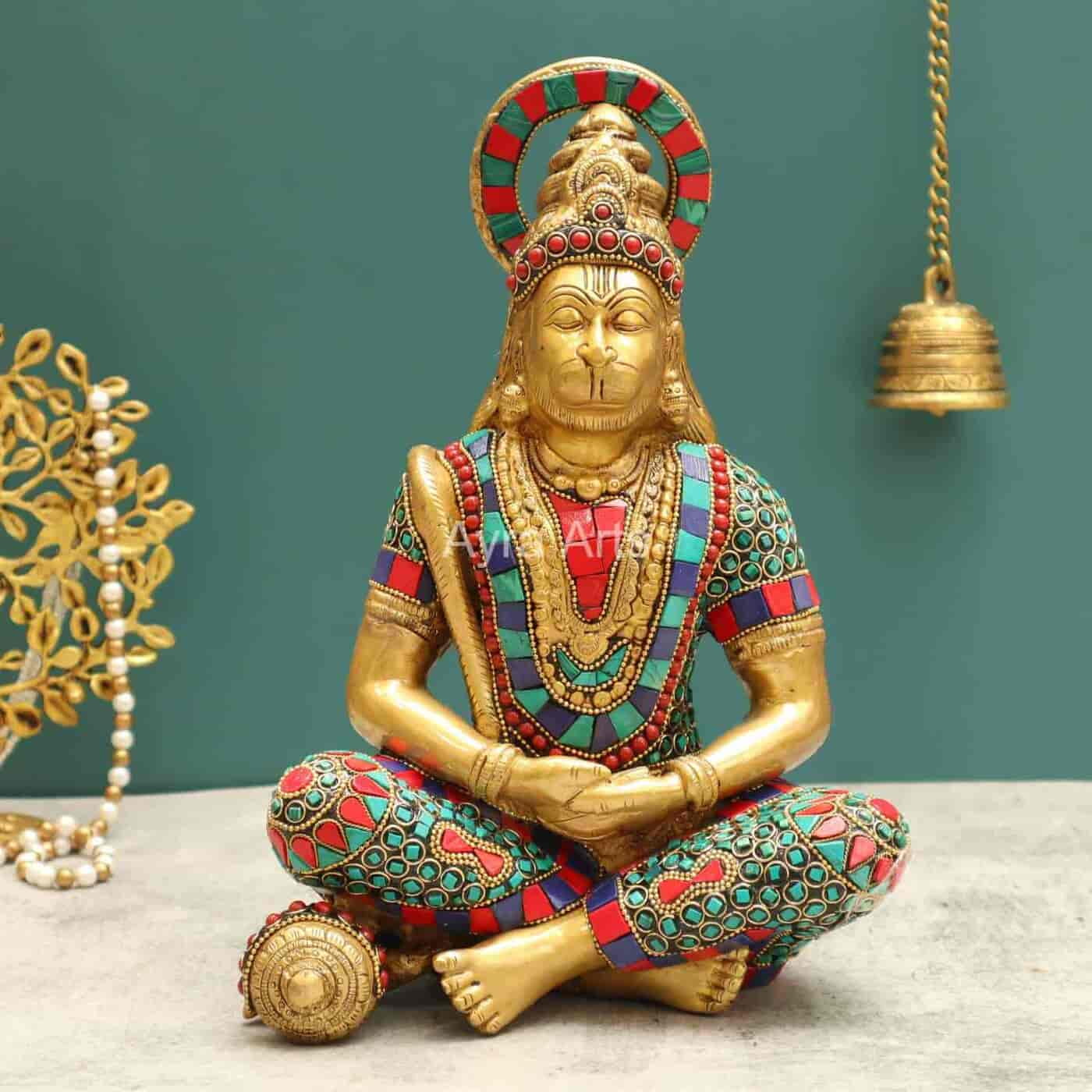 Maharudra Tapas Hanuman In Meditation Dhyanam Brass Idol with Stone ...