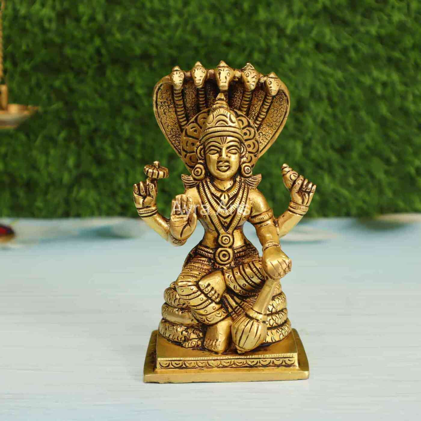 Brass Load Vishnu Murthi Sitting on Sheshnaag Idol - 6 Inch Height