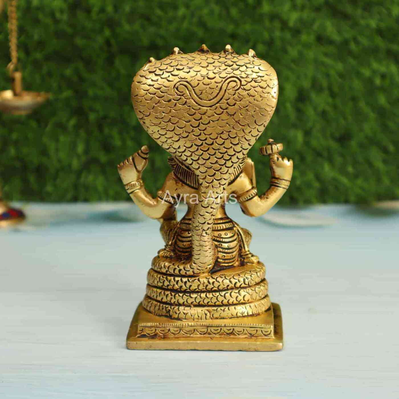 Brass Load Vishnu Murthi Sitting on Sheshnaag Idol - 6 Inch Height