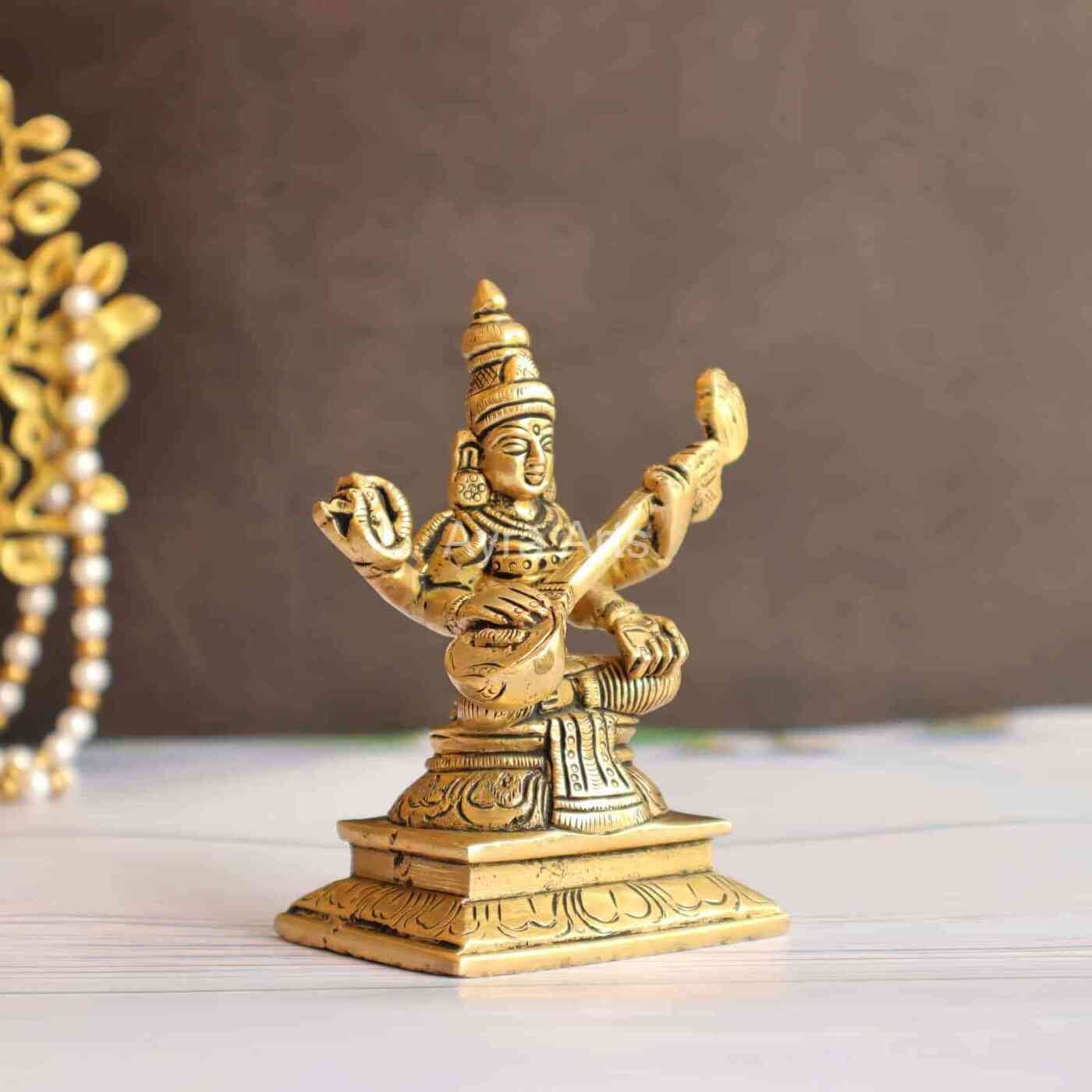Brass Saraswati Murti Goddess Saraswathi Statue Vidya Devi - 4.7 Inch ...