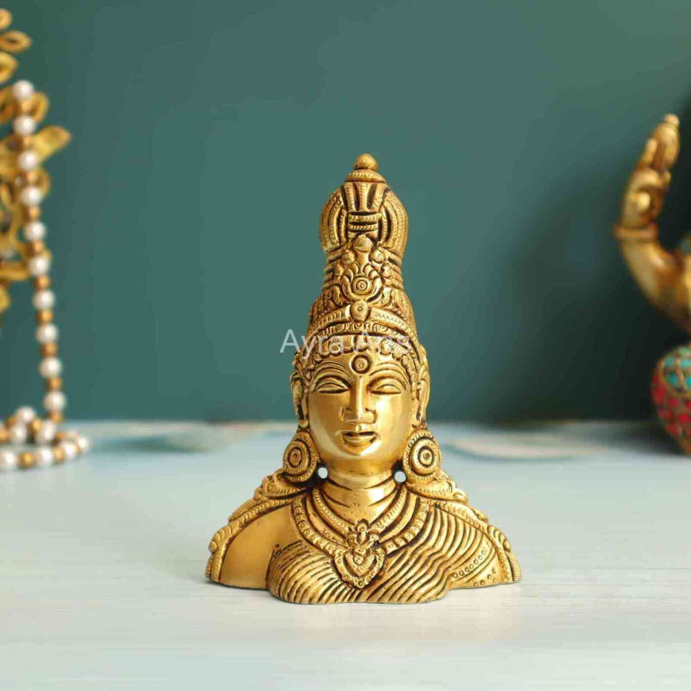 Small Brass Parvati Gowri Devi Bust Idol For Pooja And Decor - 5 Inch ...