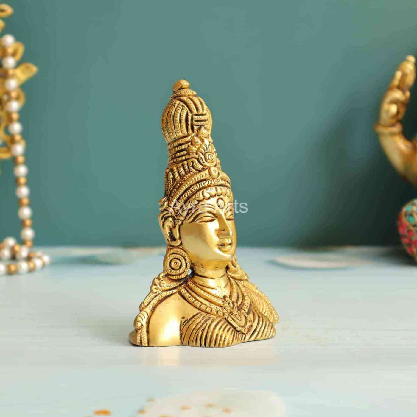Small Brass Parvati Gowri Devi Bust Idol For Pooja And Decor - 5 Inch ...