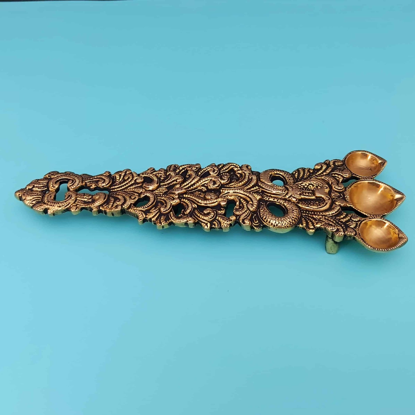 Brass Sheshnag Three Wick Aarti Spoon - 10.2 inch Length | Divine Brass ...