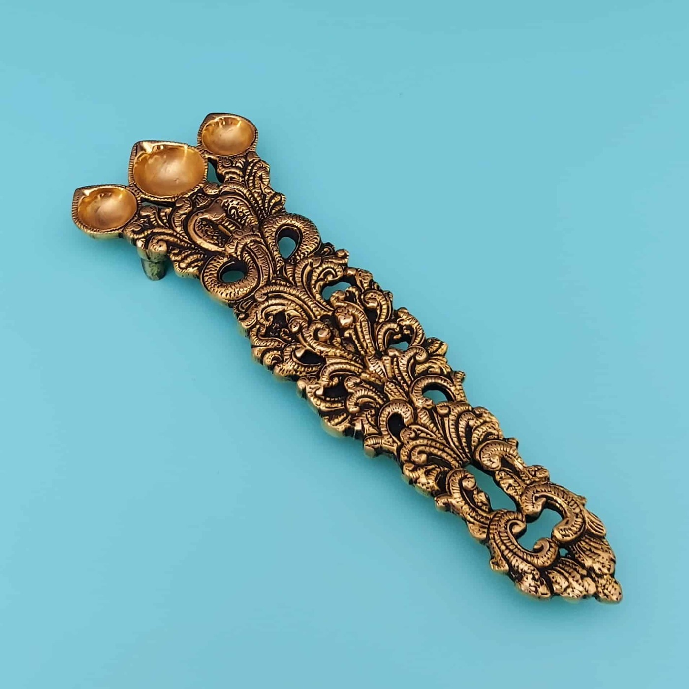 Brass Sheshnag Three Wick Aarti Spoon - 10.2 inch Length | Divine Brass ...