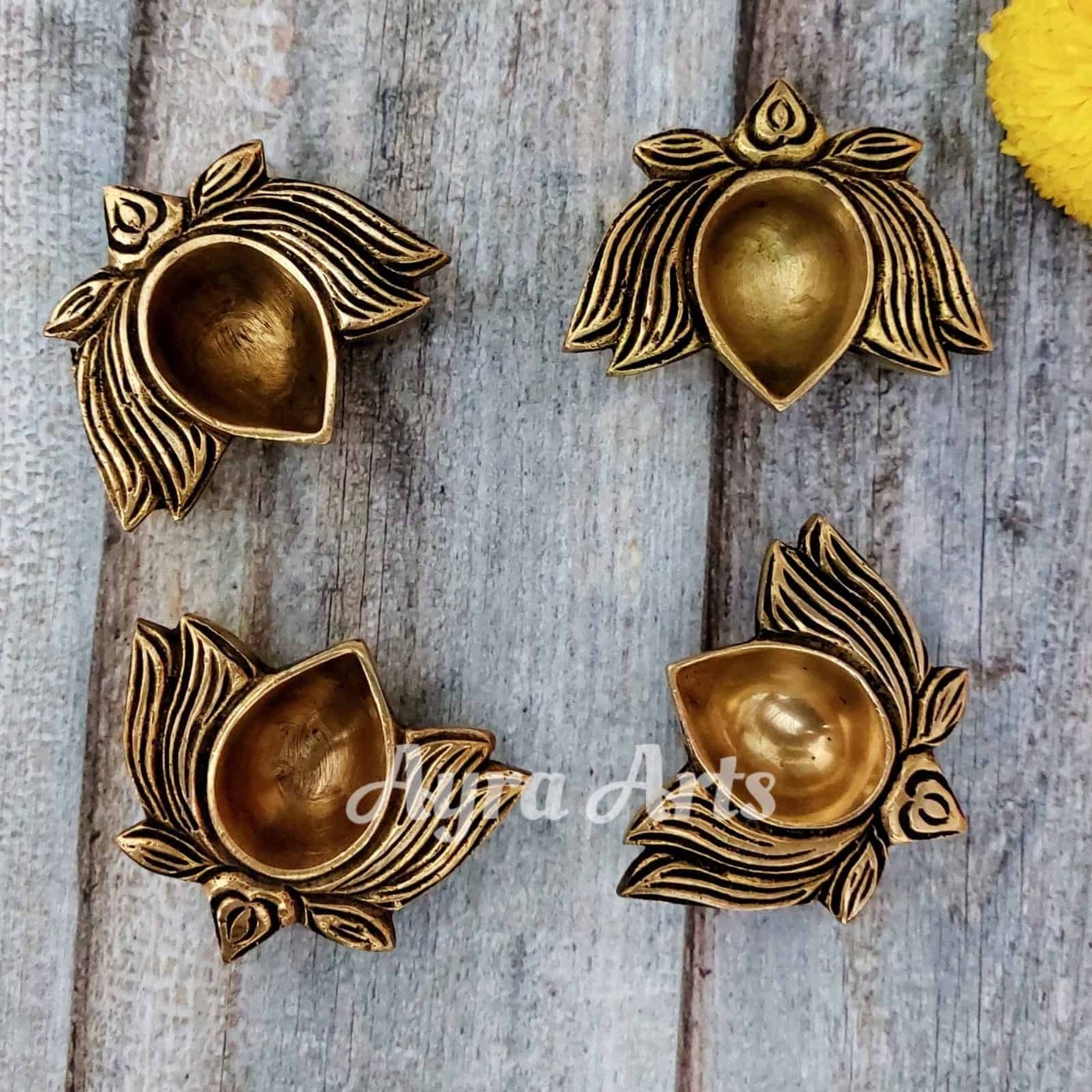 Brass Small Lotus Diya - Pair - 2.6 inch Length | Subtle Illumination