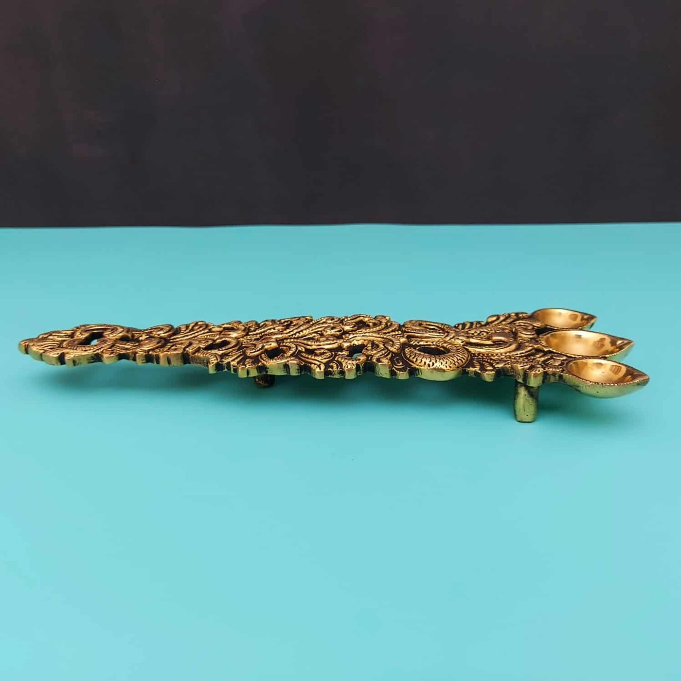 Brass Sheshnag Three Wick Aarti Spoon - 10.2 inch Length | Divine Brass ...