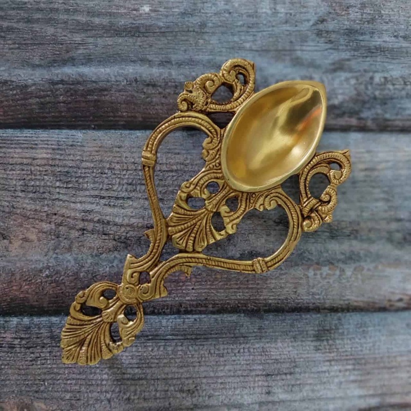 Brass Pooja Chammach / Arti Spoon - 7.7 inch Length | Ritual Essential