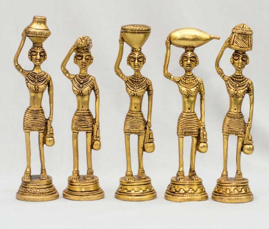 Brass Handmade Tribal Ladies Set 7 inch Height - Exquisite Ethnic Decor