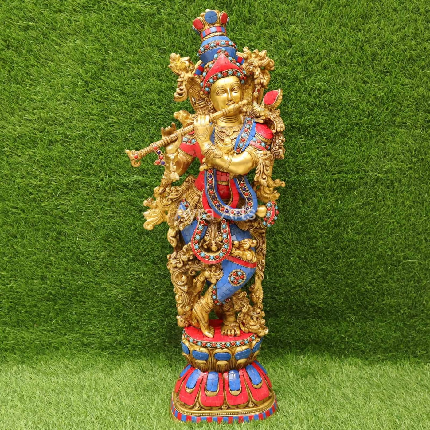 Handmade Brass Lord Krishna Kishan Gopal Murti Idol Statue With ...
