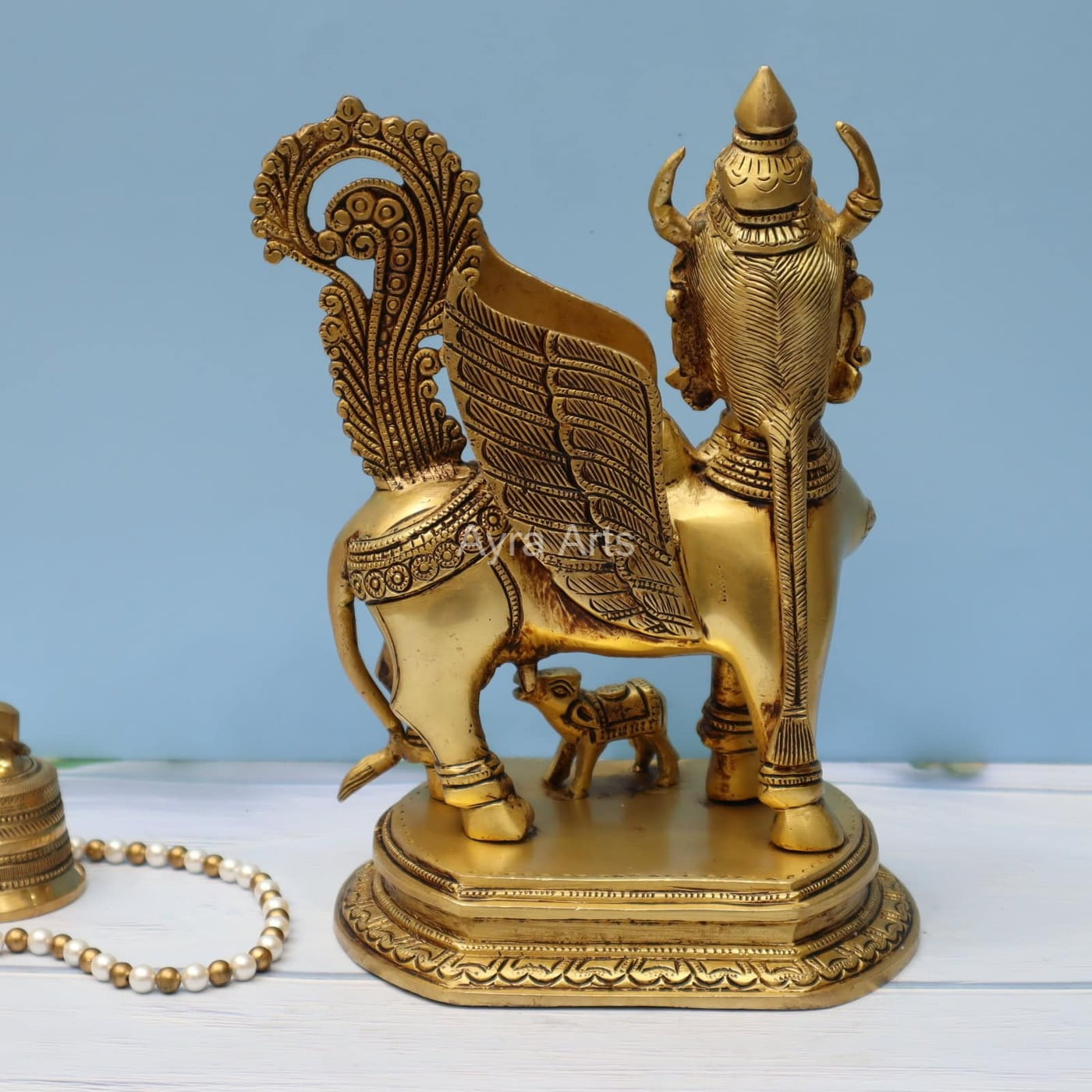 Brass Kamadhenu The Wish-Fulfilling Cow Surabhi Statue - 10 Inch Height