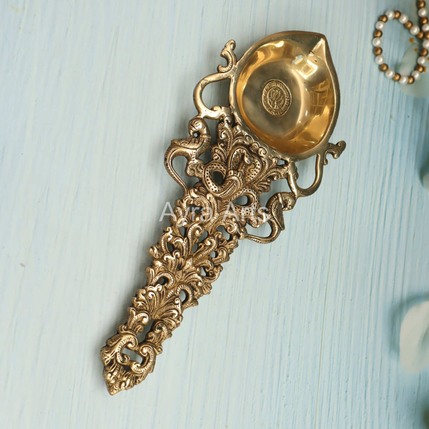 Brass Big Snake Aarti Spoon for Divine offerings - 12.8 Inch Height