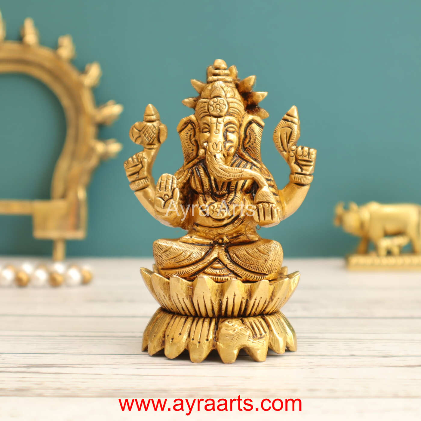 Brass Load Ganesha Idol in Kamala asana - 3.5 Inch Height