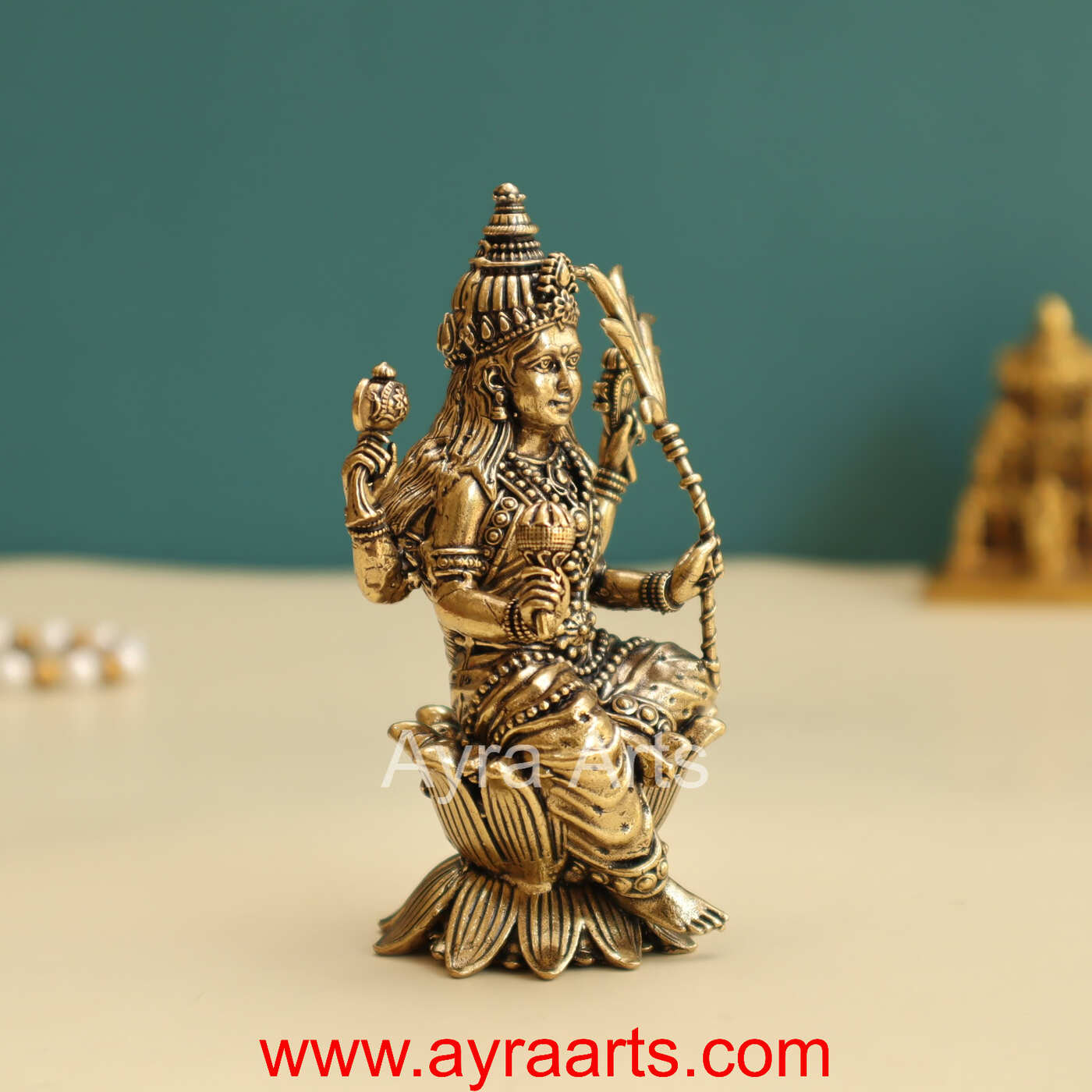 Premium Brass Goddess Rajarajeshvari Lalitha Devi Sitting on Lotus - 4 ...