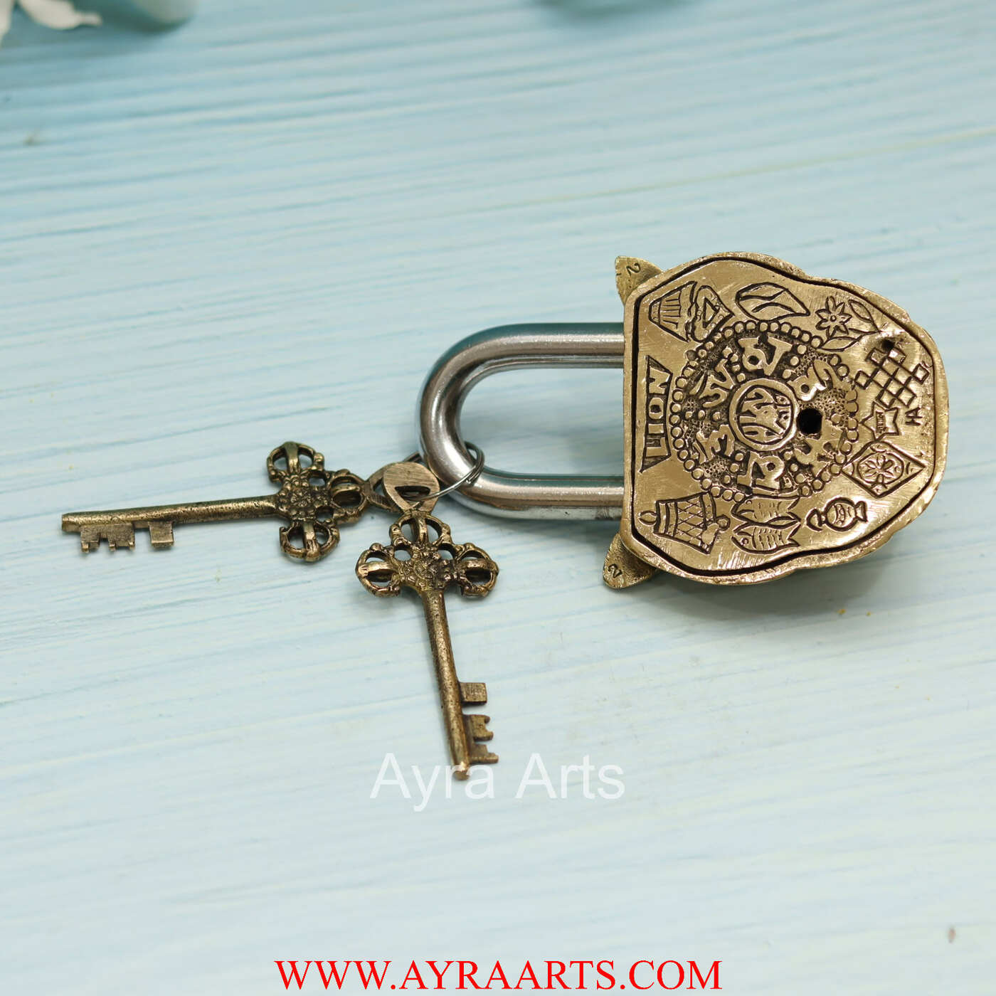 Brass Lion Face Design Lock Vintage Padlock with 2 Keys Functional ...